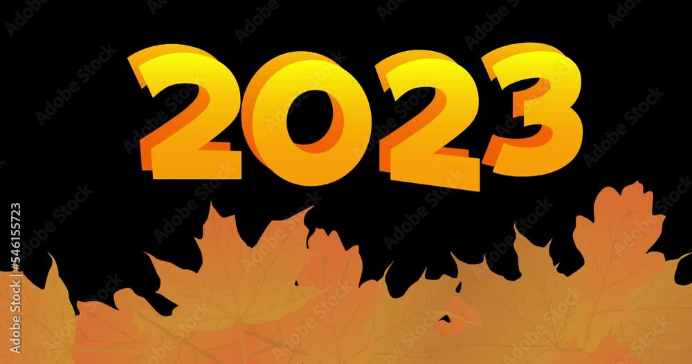 Autumn Leaves falling down with number 2023 and black background. Stock ...