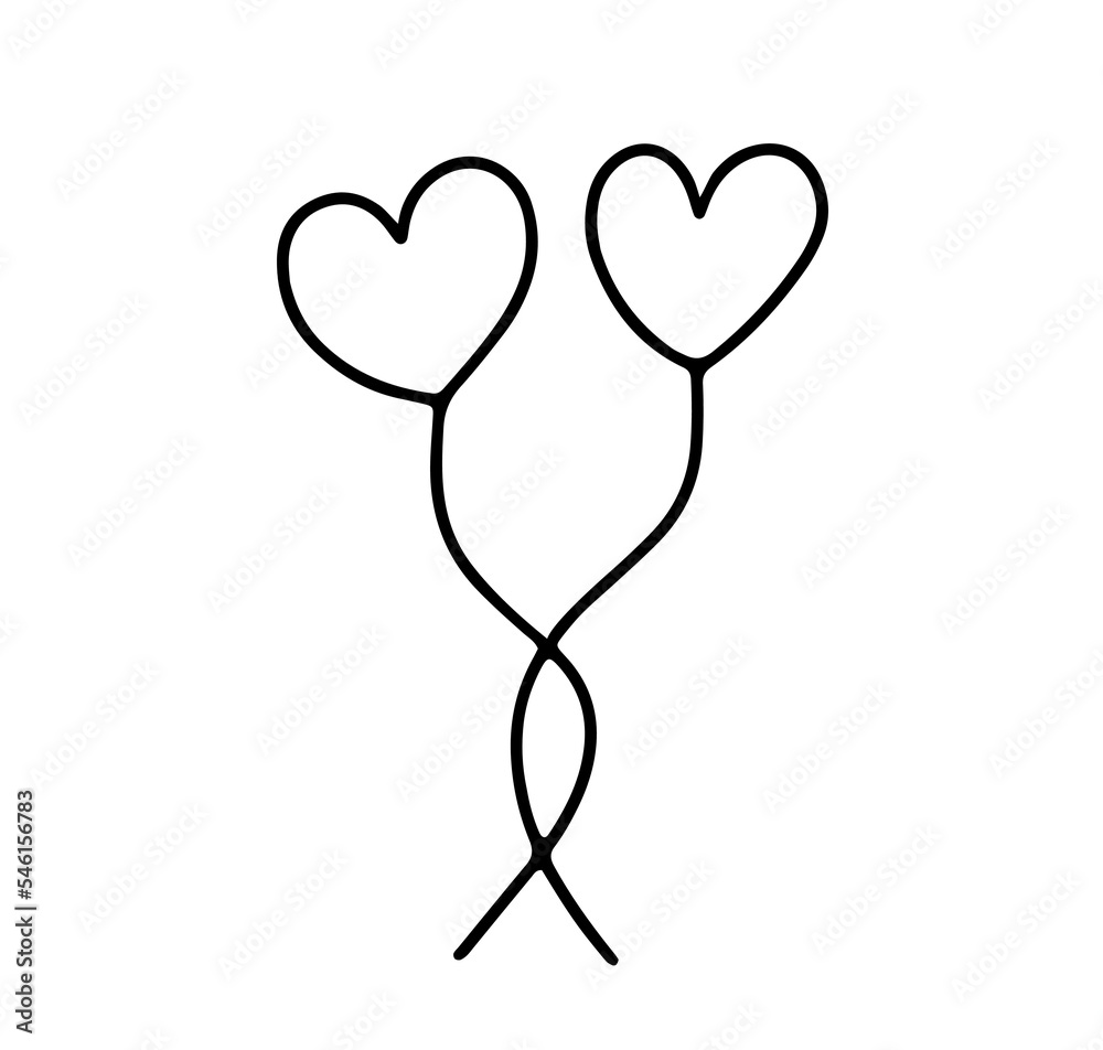 Hand drawn two hearts doodle isolated on white background Stock Vector ...