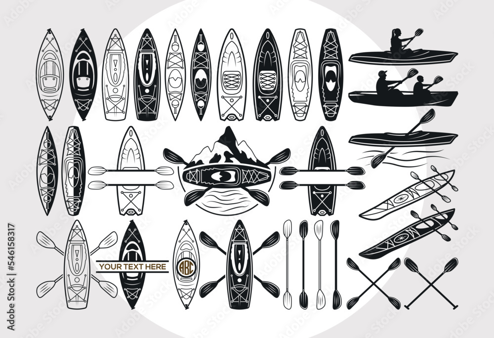 Kayak SVG Bundle, Kayak Silhouette, Kayak Boat Svg, Canoe Svg, Paddle ...