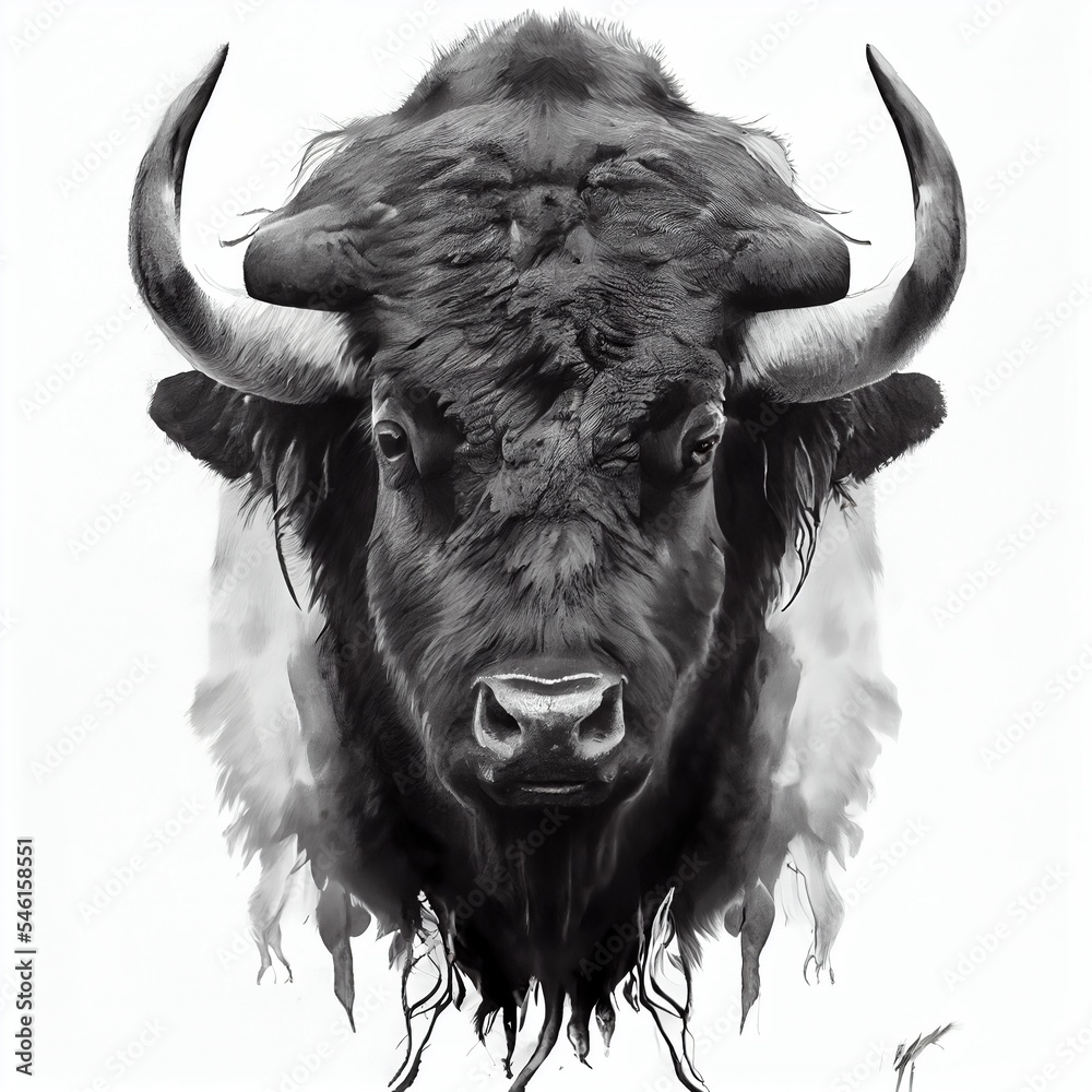 Buffalo head drawing generated with Artificial Intelligence Stock ...