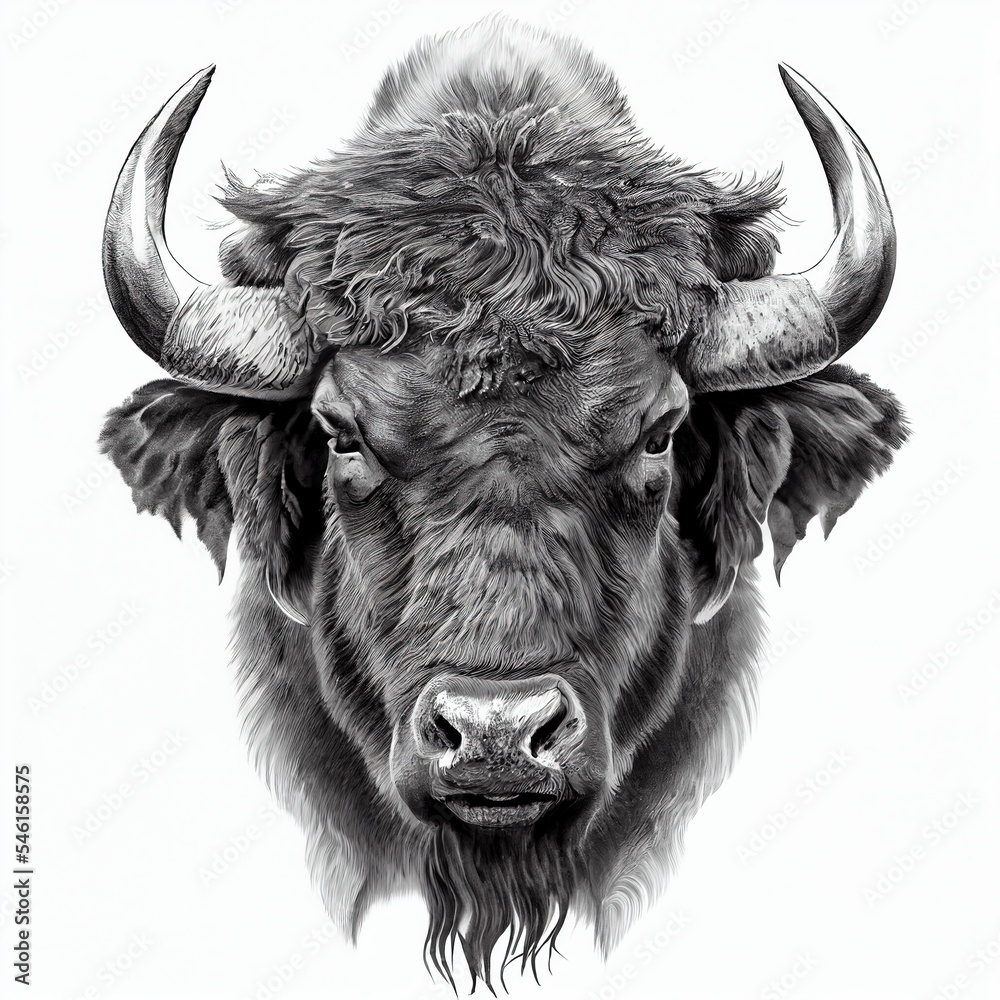 Buffalo head drawing generated with Artificial Intelligence Stock ...