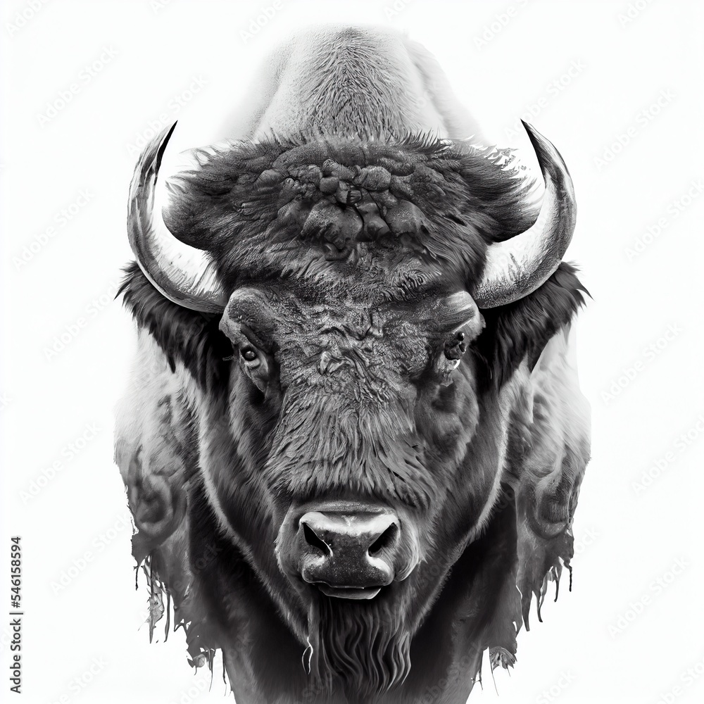 Buffalo head drawing generated with Artificial Intelligence Stock ...