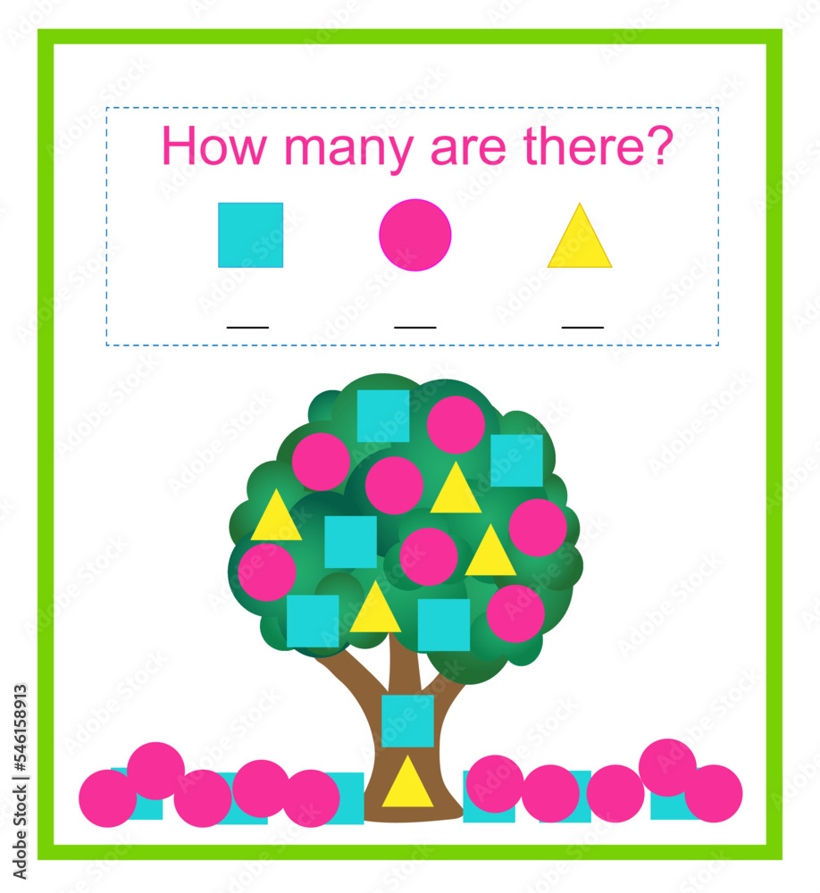 Math activity for children. How many geometric shapes? Developing ...