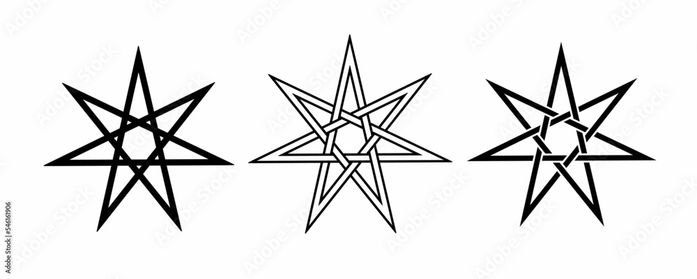 elven star Symbol set isolated on white background.heptagram or ...