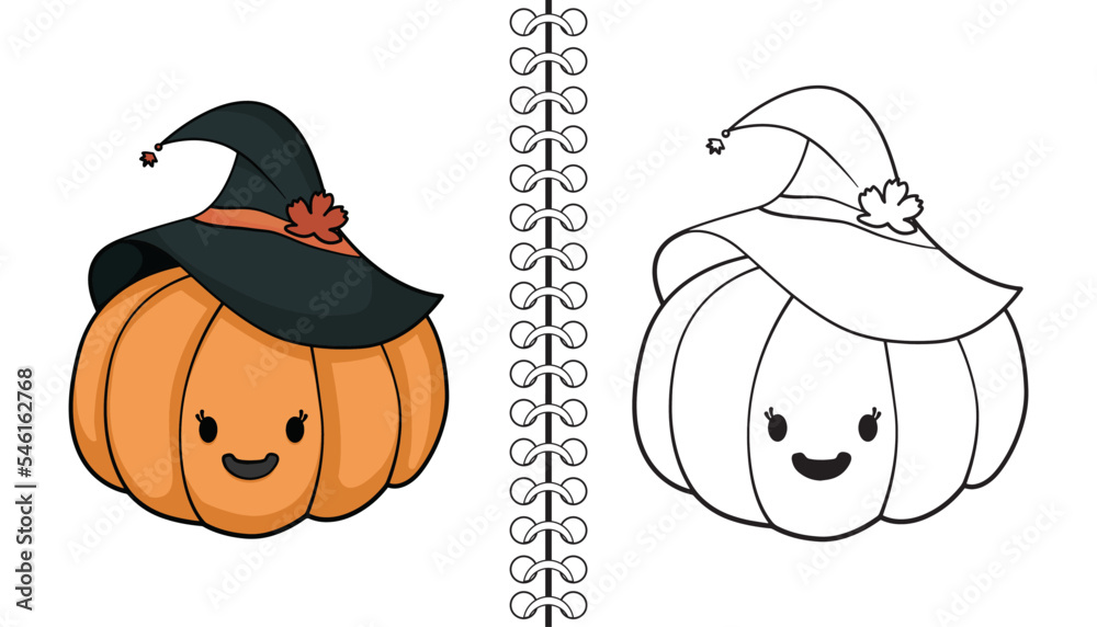 Witch Pumpkin. Coloring book, outline and doodle cute pumpkin ...