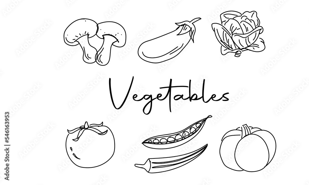 Vegetables doodle drawing collection. vegetable such as mushroom ...
