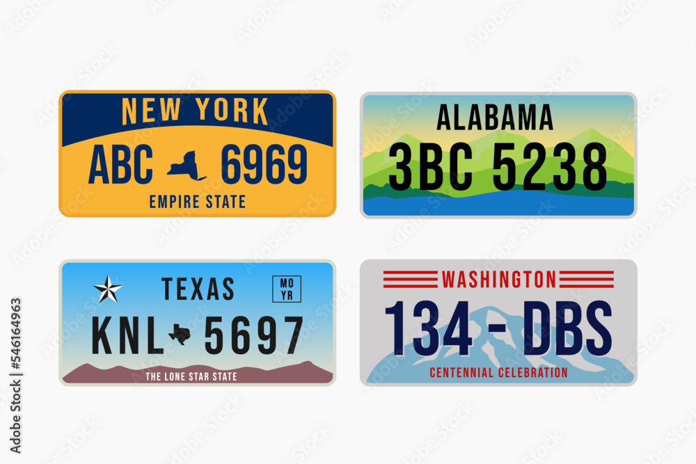 US license plate vehicle in the flat design illustration Stock Vector ...