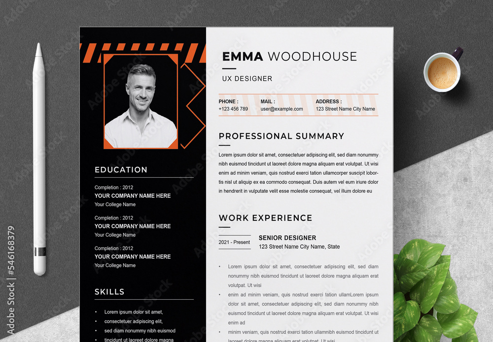 Clean and Professional Resume CV Templates Stock Template | Adobe Stock