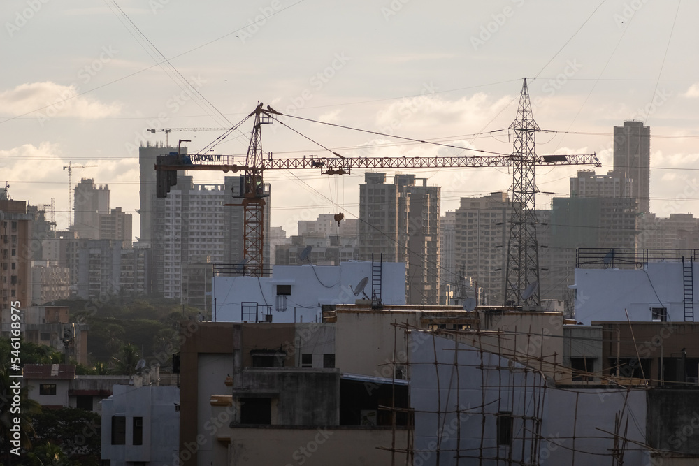 Skyline of suburban Mumbai with tall high rise buildings under ...