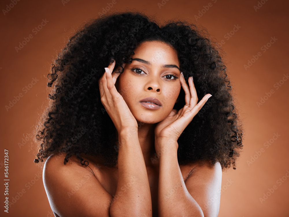 Makeup Black Woman And Skincare With Afro Hair Care And Beauty