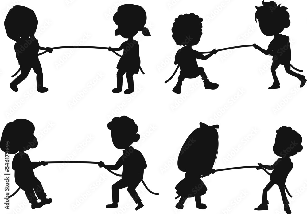 Kid Boy girl pulling ropes isolated vector Silhouette Stock Vector ...