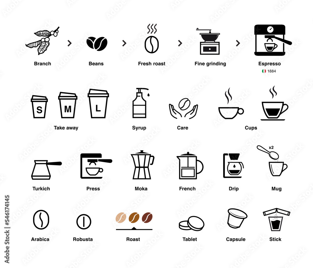 Coffee icon set. Vector elements on a white background. Ready for your ...