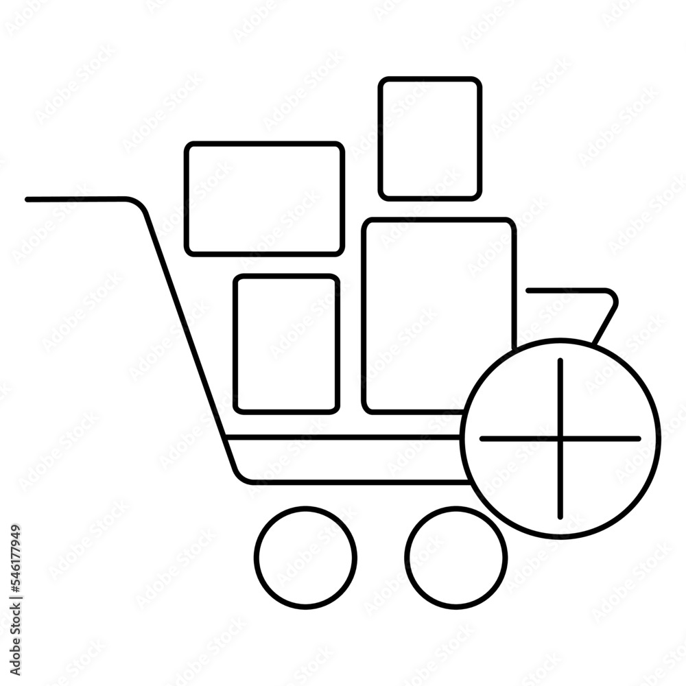 Black outline simple icon of adding bulk order or shopping cart with ...