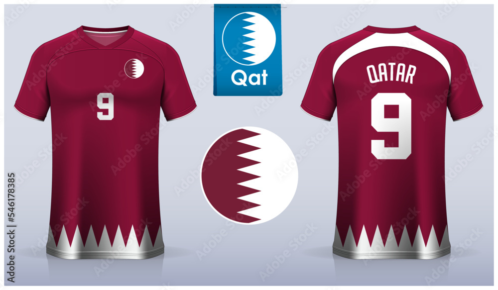 Soccer jersey or football kit template design for Qatar national ...