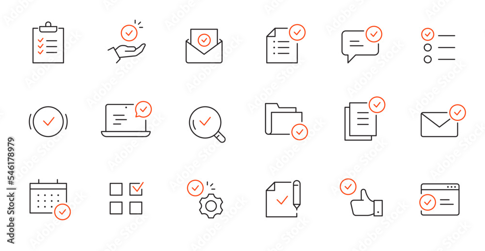 Vetor de Document check, quality control line icon. Quality certificate ...