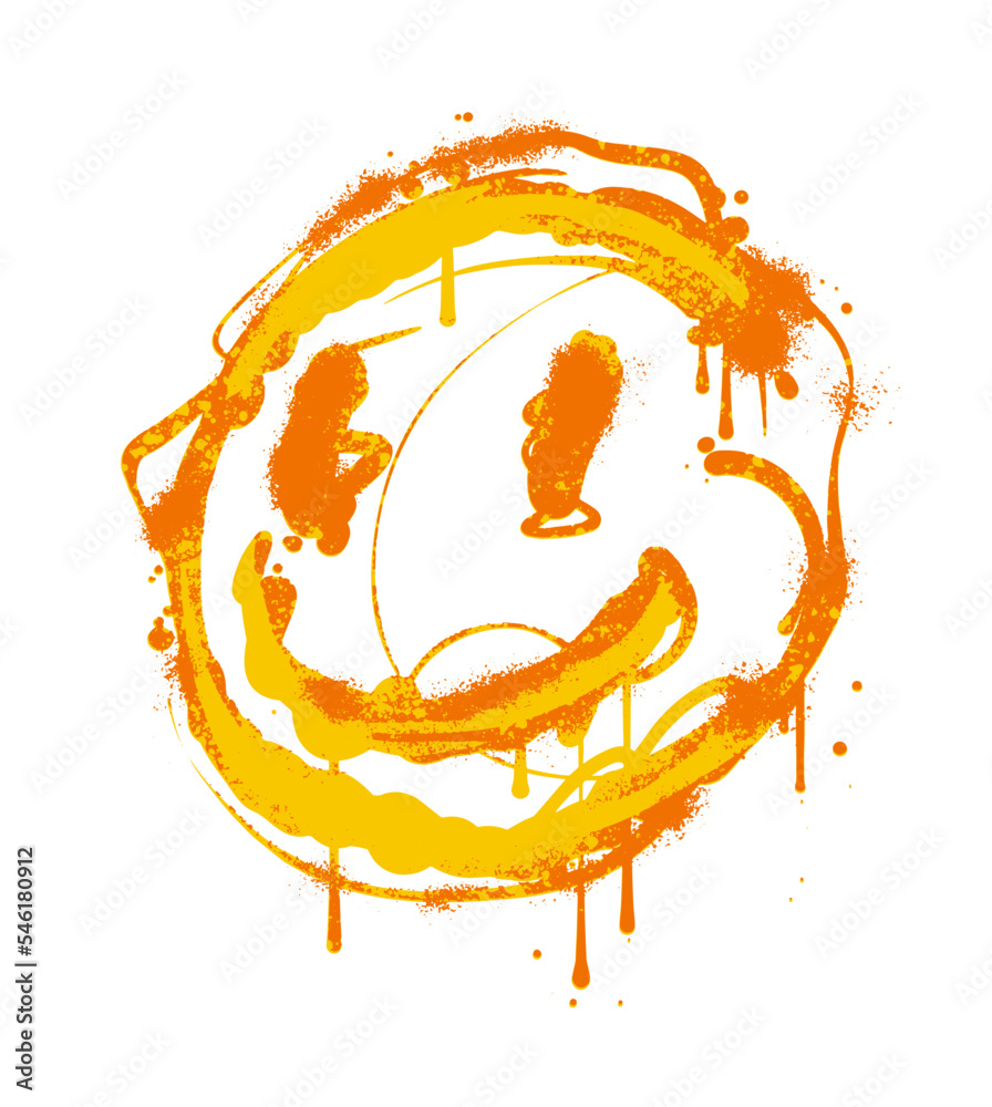 grunge hand drawn happy emoji spray paint illustration with dripping ...