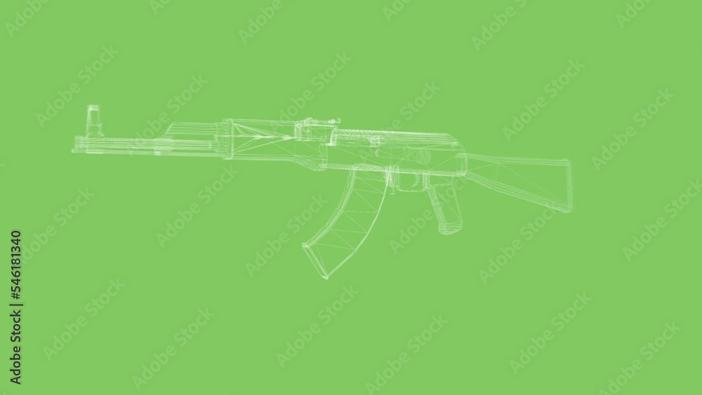 AK 47 line abstract view rotation on chromakey background rotation 4K ...