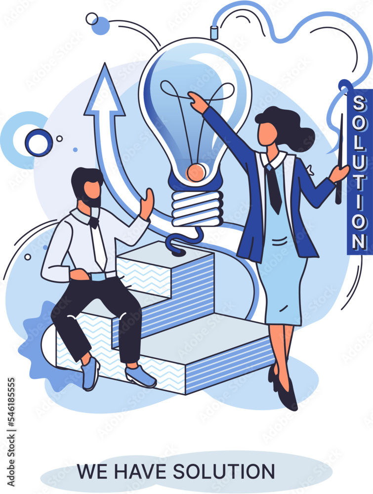 Reaching solution as result of work of business team. Startup employees ...