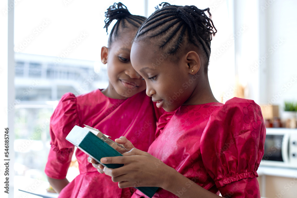 Twin African girls are interested and playing Kalimba or Thumb Piano ...