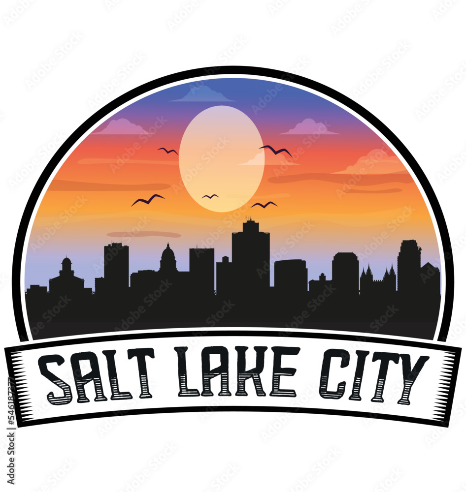 Salt Lake City Utah USA Skyline Sunset Travel Souvenir Sticker Logo ...