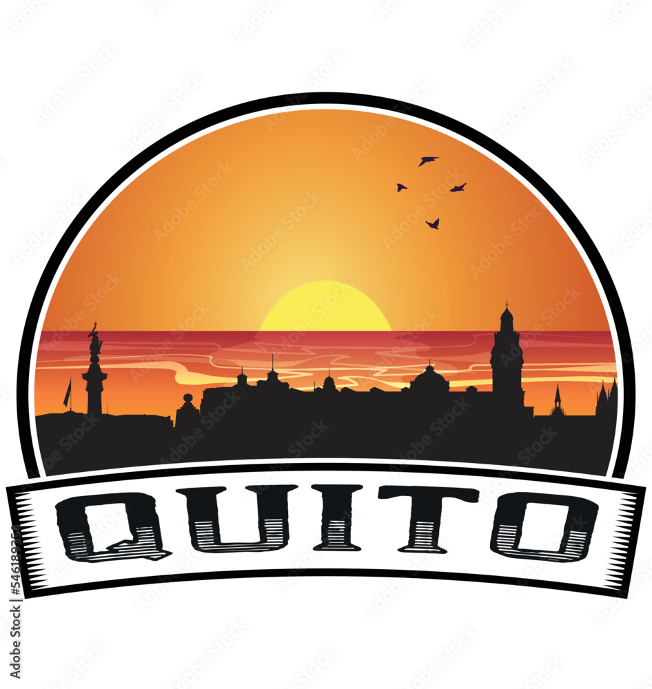 Quito Equador Skyline Sunset Travel Souvenir Sticker Logo Badge Stamp ...