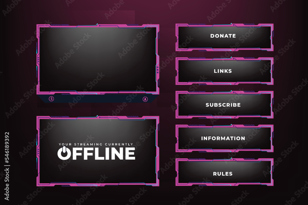 Girly gaming overlay decoration for online streamers. Modern game frame ...