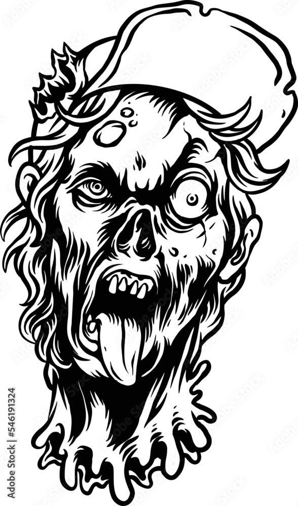 Scary Zombie Head outline Clipart Stock Vector | Adobe Stock