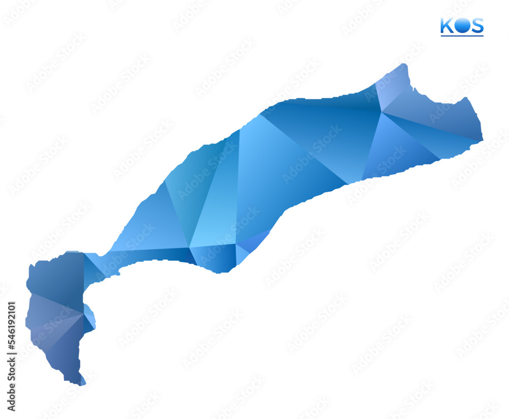 Vector polygonal Kos map. Vibrant geometric island in low poly style ...