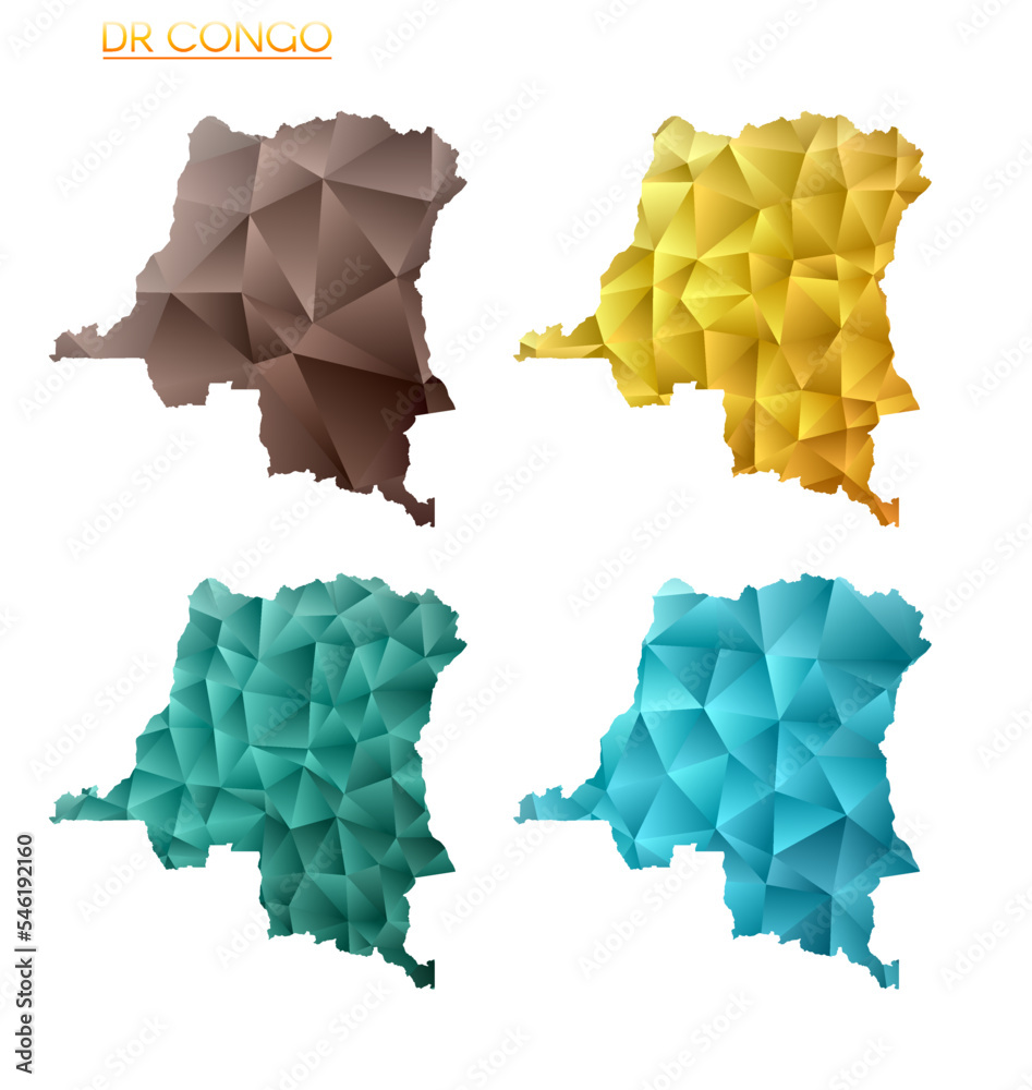Set of vector polygonal maps of DR Congo. Bright gradient map of ...