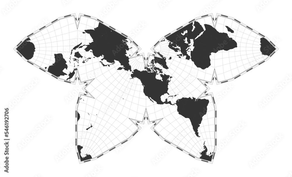 Vector world map. Steve Waterman's butterfly projection. Plan world geographical map with ...