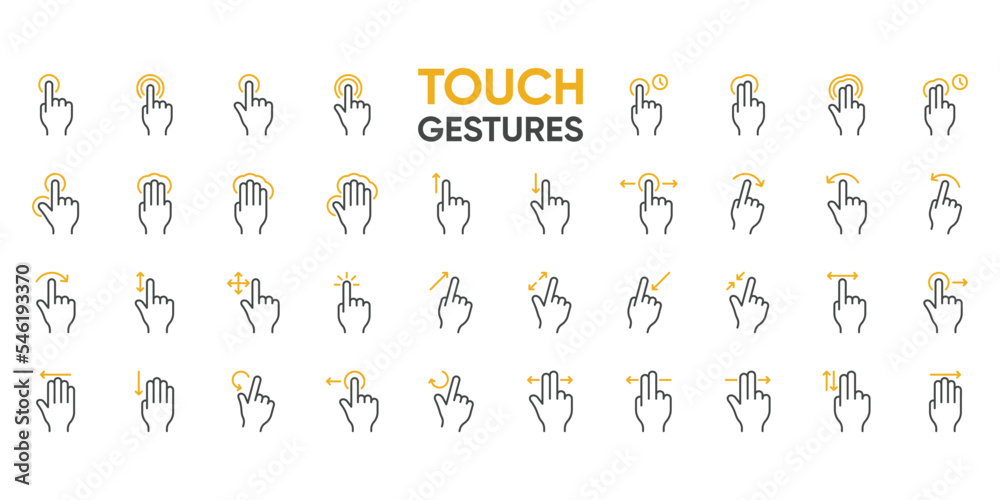 Touch gestures thin line icon set, click symbols collection, vector ...