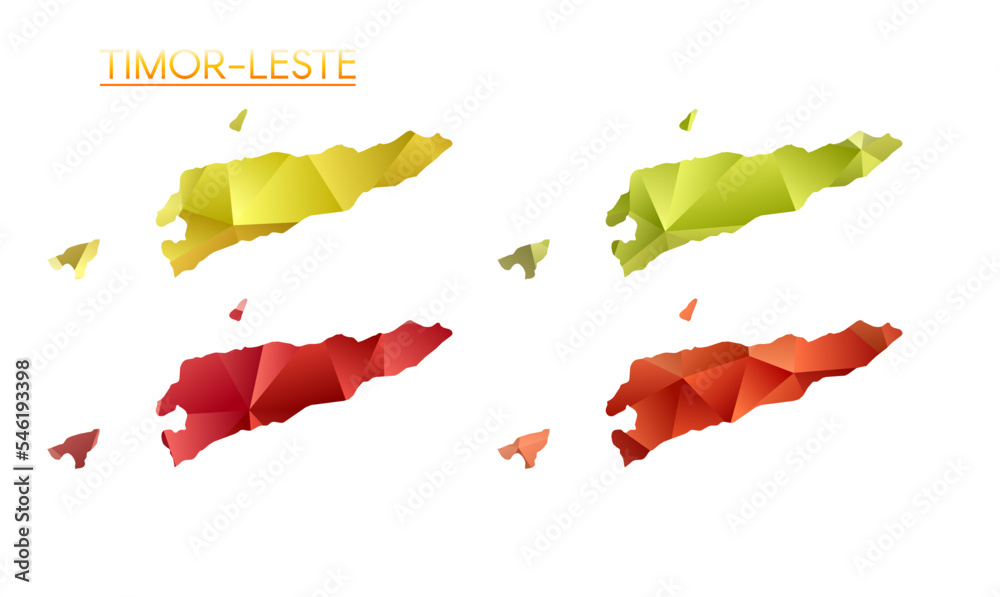 Set of vector polygonal maps of Timor-Leste. Bright gradient map of ...