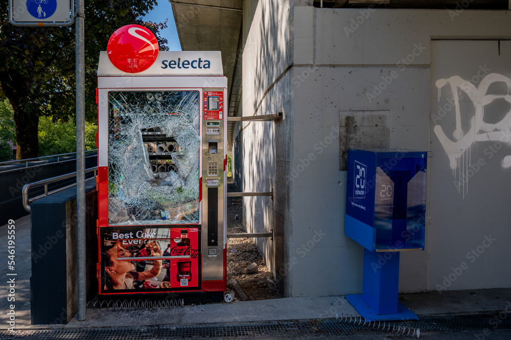 Lausanne, Vaud, Switzerland - 21 September, 2022: Damaged Selecta ...