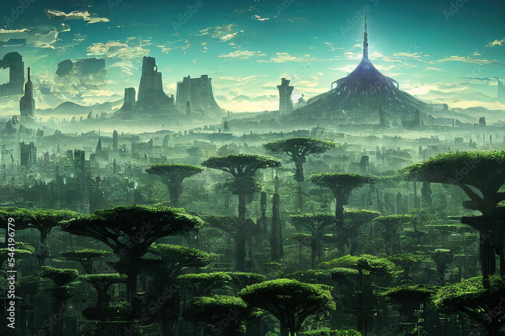 An enormous Green labyrinth, Beautiful Solarpunk architecture, greenery ...