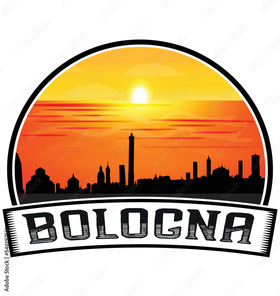 Bologna Italy Skyline Sunset Travel Souvenir Sticker Logo Badge Stamp ...