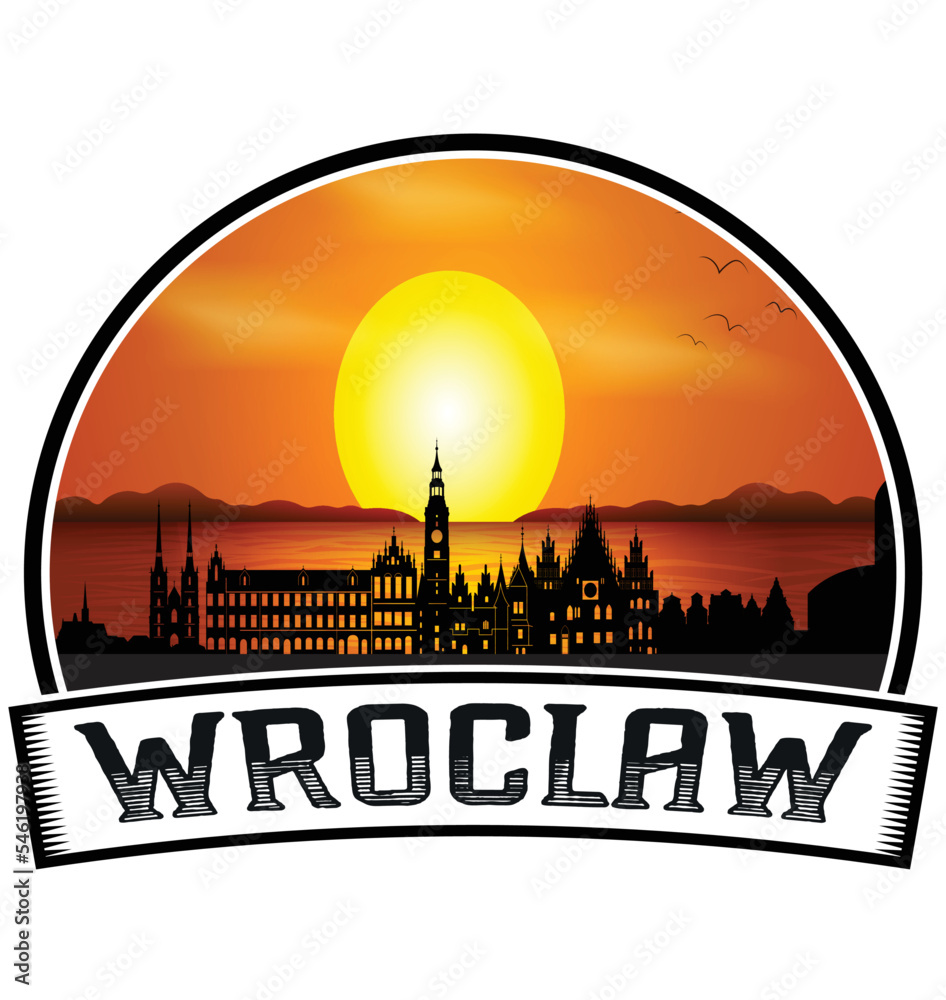 Wroclaw Poland Skyline Sunset Travel Souvenir Sticker Logo Badge Stamp ...