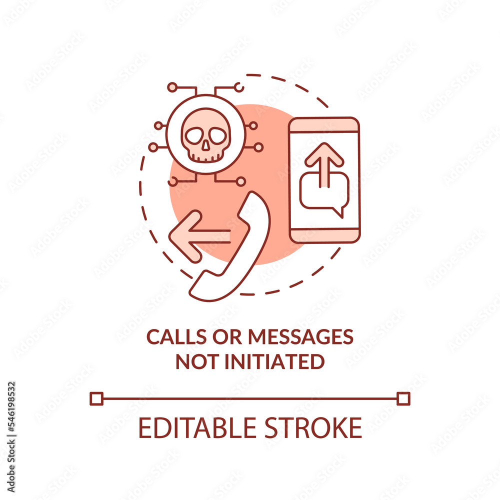 Calls, messages not initiated terracotta concept icon. Phishing attack. Hacked phone abstract ...