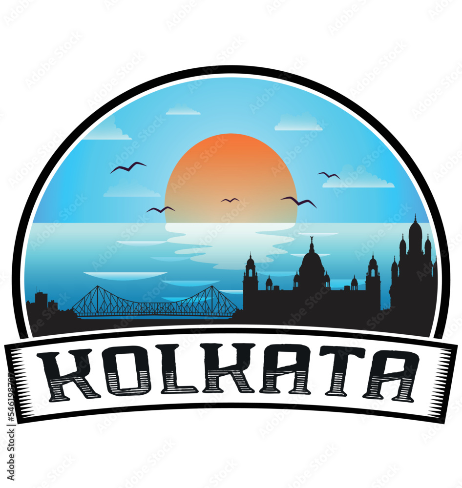 Kolkata India Skyline Sunset Travel Souvenir Sticker Logo Badge Stamp ...