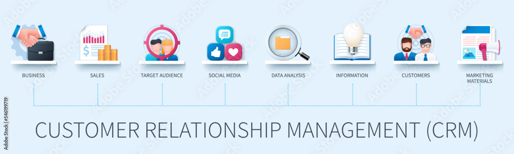 Customer relationship management (crm) banner with icons. Business ...