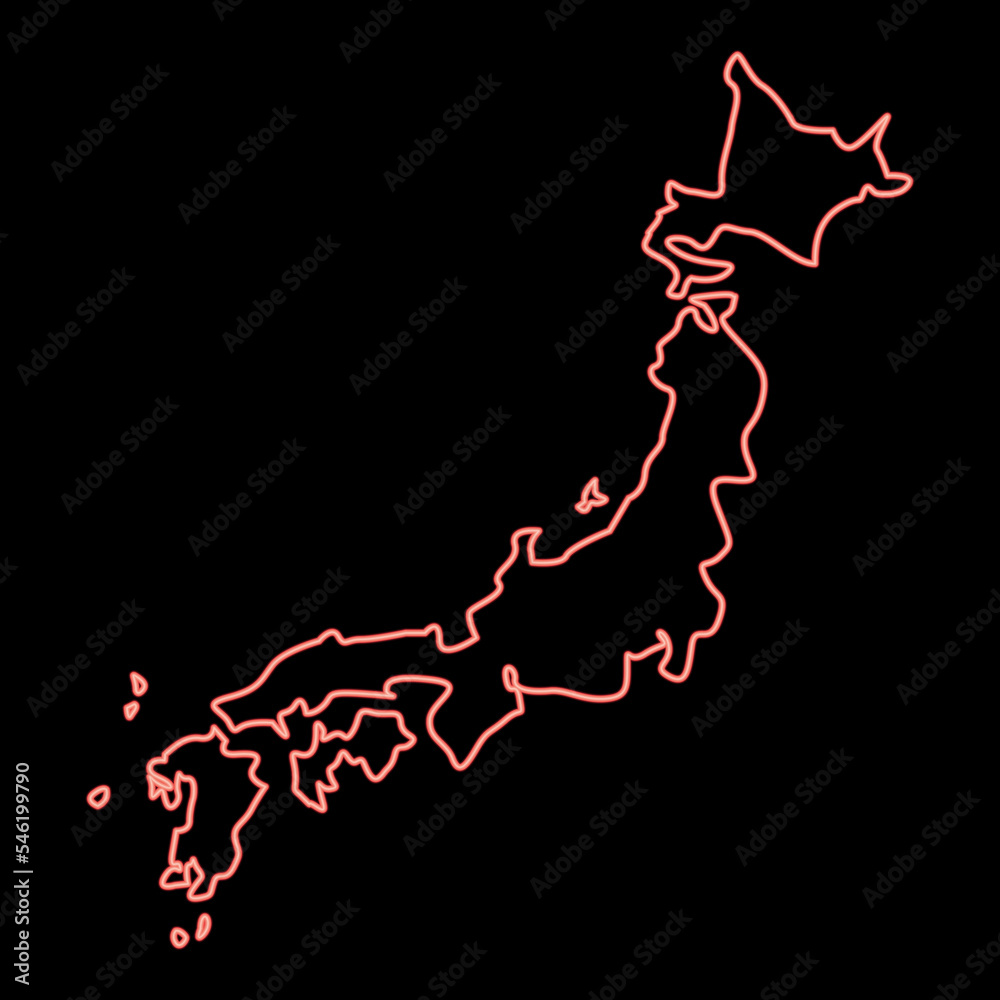 Neon map of japon red color vector illustration image flat style Stock ...