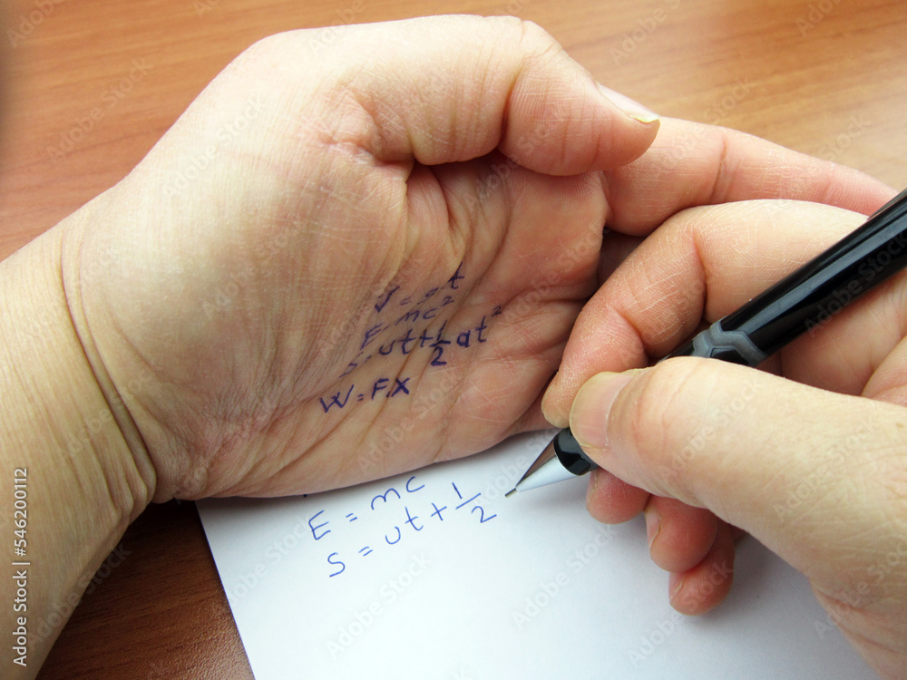 The student cheats during the exam with a cheat sheet with the formula ...