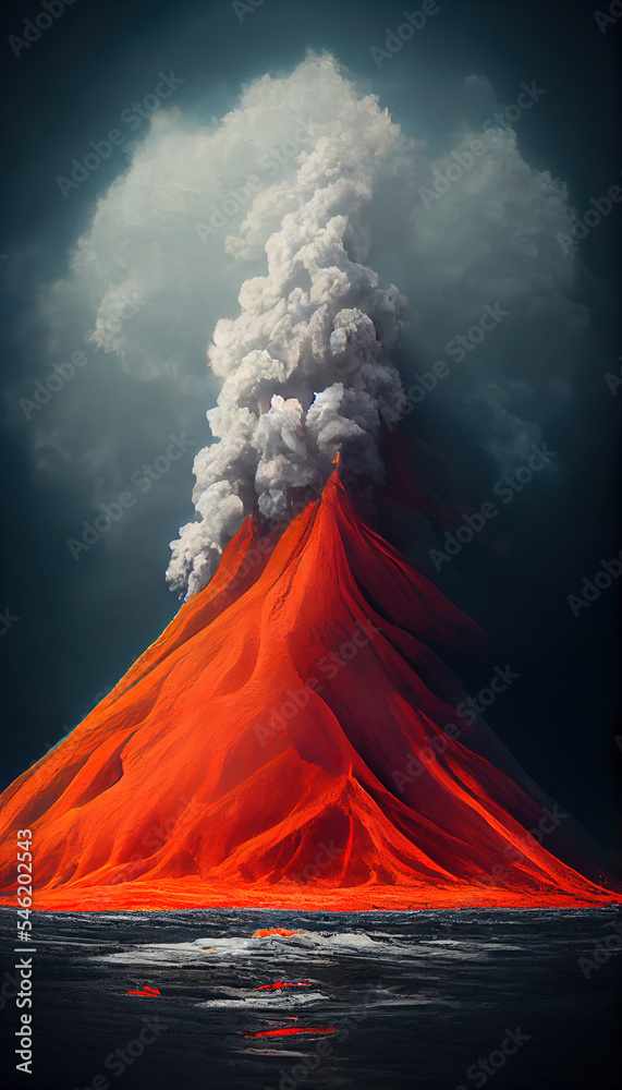 Massive Volcano Eruption. A large volcano erupting hot lava and gases ...
