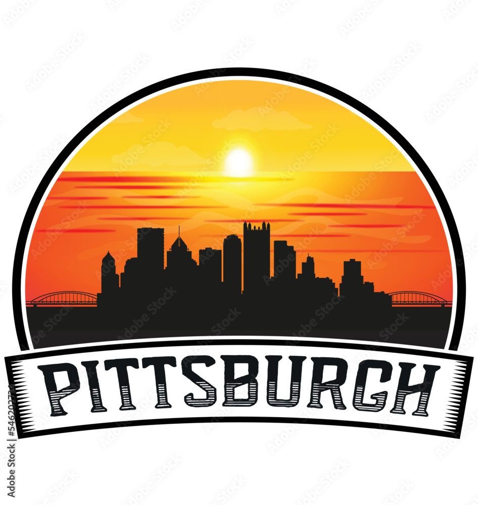 Pittsburgh Pennsylvania USA Skyline Sunset Travel Souvenir Sticker Logo ...
