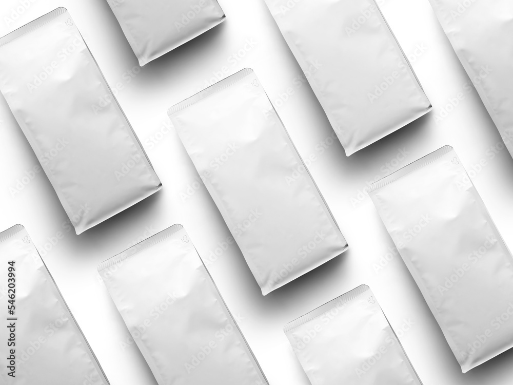 Mockup big white coffee pouch, png, stabilo pack for tea. Set Stock ...
