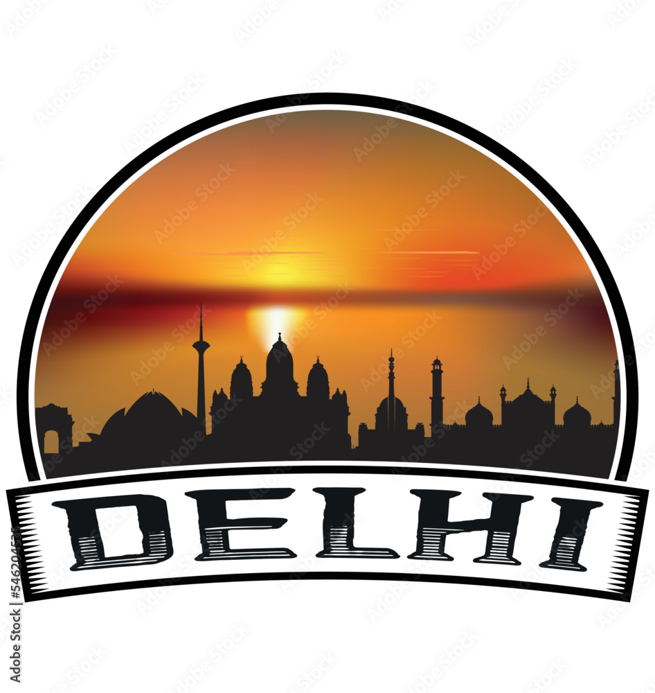 Delhi India Skyline Sunset Travel Souvenir Sticker Logo Badge Stamp ...