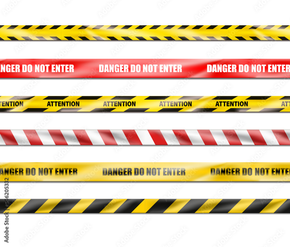 3d realistic icon. Collection of signal ribbons of danger do not enter ...