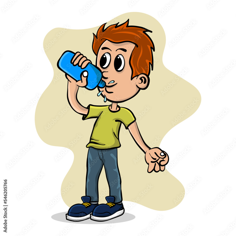 Boy Drinking Water Cartoon