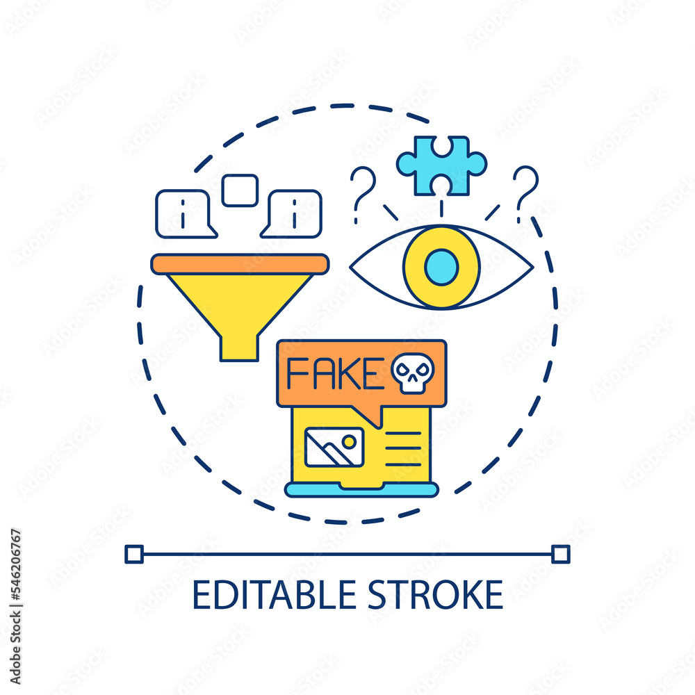 Fake news detection concept icon. Sources research. Content hygiene ...