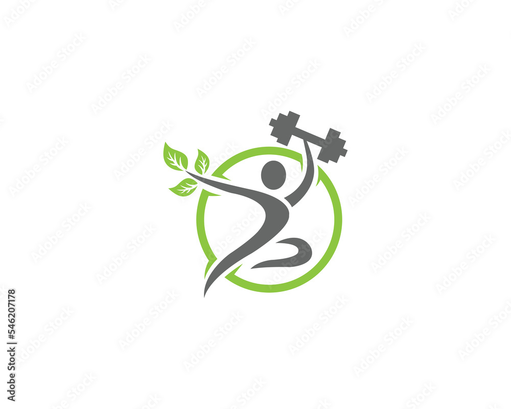 Natural fitness healthy people logo design. Green fitness logo with ...