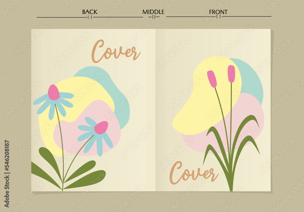 abstract botanical notebook cover design set in A4 layout size.hand ...